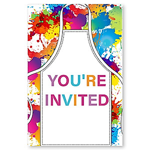 Soiceu Colorful Painting Birthday Party Invitations with Envelopes Set of 20 Dress for a Mess Art Painting Birthday Party Invites Fill in Blank