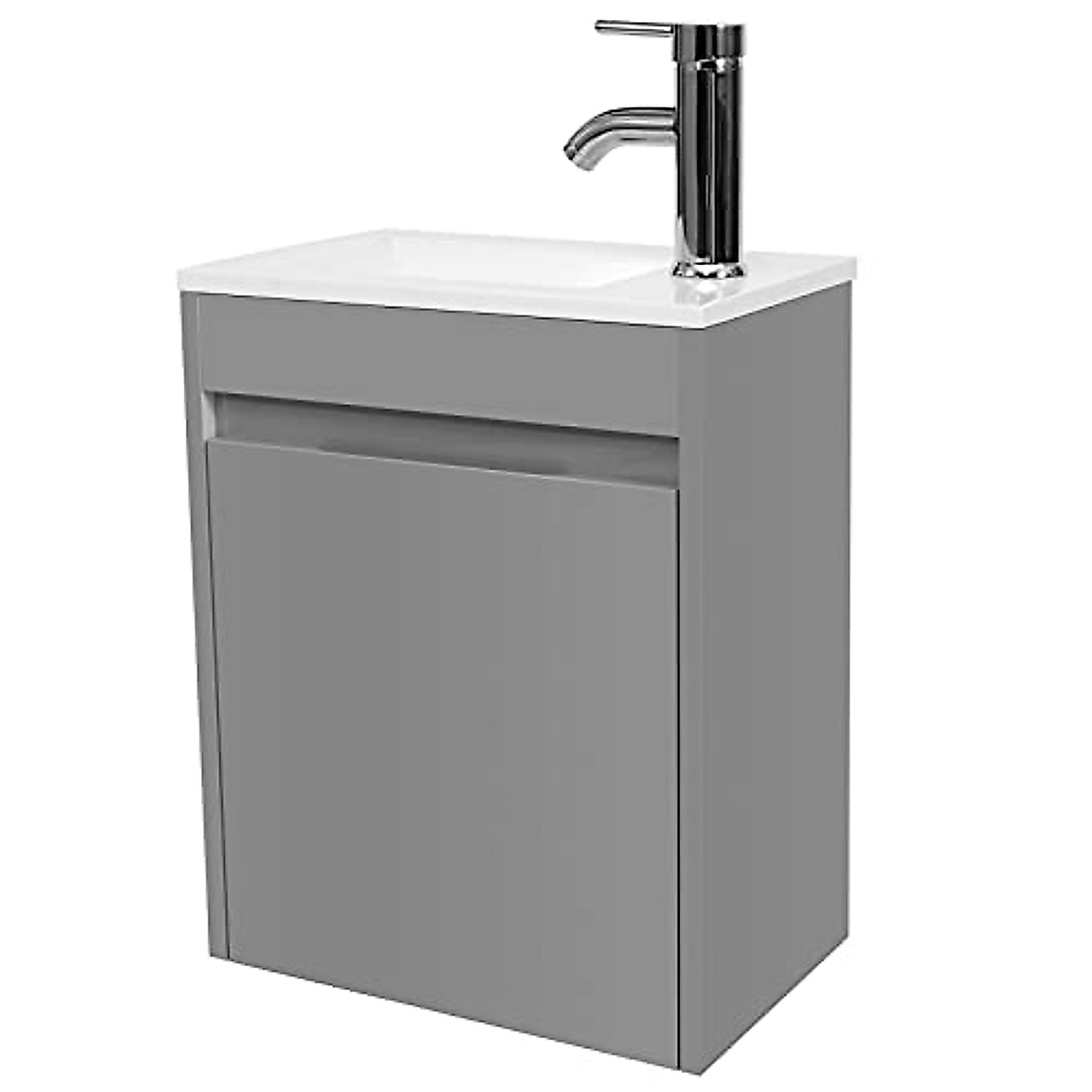 eclife 16" Bathroom Vanity Sink Combo for Small Space, Modern Painted Wall Mounted Floating Cabinet Set W/Resin Basin Sink Top, Chrome Water Save Faucet & Pop Up Drain (B10G)