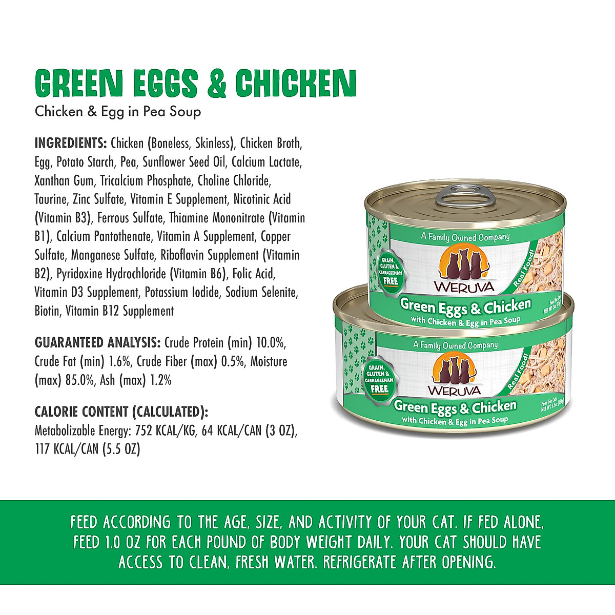 Weruva Classic Cat Food, Green Eggs & Chicken with Chicken Breast & Egg in Pea Soup, 3oz Can (Pack of 24)
