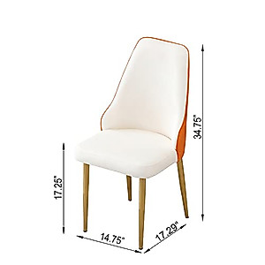 Montary Dining Chairs Set of 2, Modern White Back Pleats Faux Leather Chairs with Gold Metal Legs and Ergonomic Backrest for Living Kitchen Dining Room Chairs (Orange Chairs)