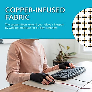 BraceAbility Carpal Tunnel Compression Gloves - Gamer's Copper-Infused Fingerless Support for Hand Arthritis, Gaming Wrist Pain, De Quervain's Tenosynovitis, Swollen Finger Joint Relief (L - 2 Pack)