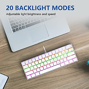 RedThunder 60% Mechanical Gaming Keyboard, 61 Keys Ultra-Compact Wired Mini Keyboard, Rainbow RGB Backlight for Typist Laptop PC Mac Gamer (White, Red Switch)