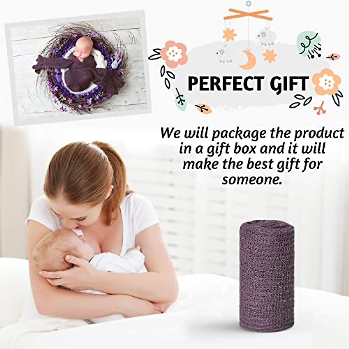 Newborn Photography Props, Baby Stretch Wraps, Professional Baby Photo Props Long Ripple Wrap, DIY Newborn Baby Photo Blanket (Lilac)