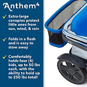 Gladly Family Anthem4 Quad All-Terrain Wagon Stroller with Easy Push and Pull, Removable XL Canopies, and Sturdy, Safe Folding for Storage and Transport, Sand & Sea