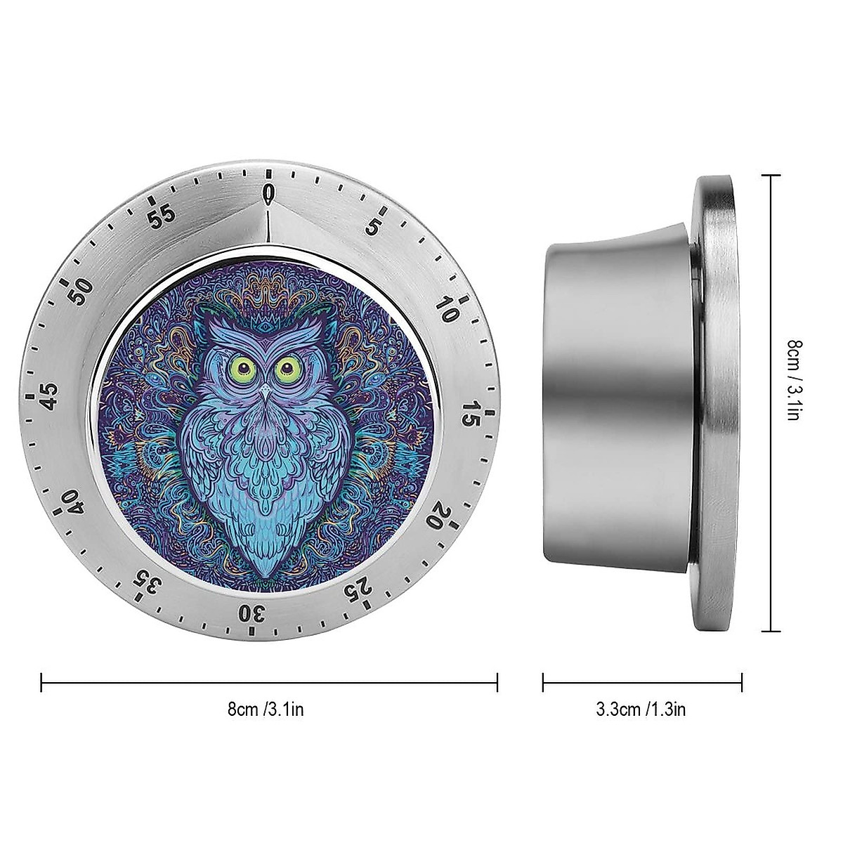 Kitchen Timer, Kitchen Timers for Cooking, Kitchen Timer Magnetic, Trippy Owl Psychedelic Mandala Pattern Waterproof Time Timer Stainless Steel Multiuse for Home Baking Cooking Oven