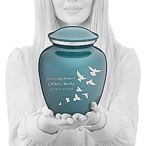 Geturns Embrace Adult Personalized Doves Cremation Urns for Human Ashes I Large Teal Funeral Urn for Men and Women I 200 lbs