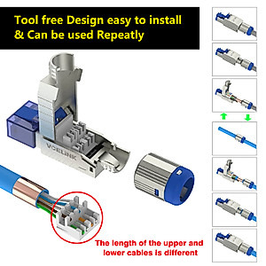 VCELINK RJ45 Cat6A Connectors Tool-Free, Zinc Alloy Shielded Ethernet Termination Plugs for 23AWG SFTP Cables, 10Gbps Easy Internet Plug, Fast Field Installation 2-Pack