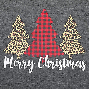 LUKYCILD Christmas Trees Sweatshirt Women Plaid Leopard Graphic Long Sleeve Pulllover Tops