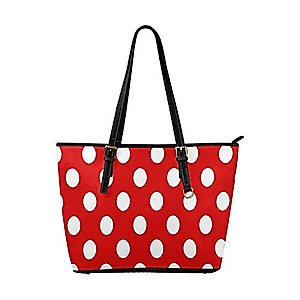 InterestPrint Po-lka Dots White and Red Pattern Top Handle Satchel HandBags Shoulder Bags Tote Bags Purse