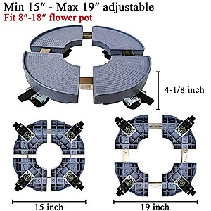 CASIMR Plant Caddy with Wheels, Heavy Duty 440lbs Capacity Rolling Plant Stand, 15-19 Inch Adjustable Indoor Outdoor Plant Dolly, Round Plant Roller Base Flower Pot Rack Holder Trolley Casters Tray