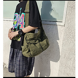 Bohemian Hipster Hobo Boho Hippie Crossbody Bag Purse Canvas Sling Bag Aesthetic Tote Large Handbags Fairy Grunge Bag (Army Green)