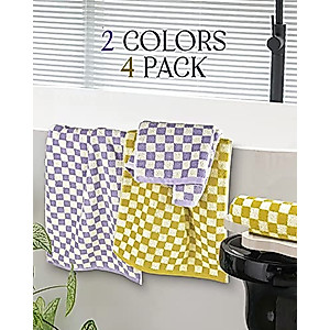 Checkered Hand Towel Set, Soft Quick Dry Bathroom Hand Towels 2 Colors 4 Pack, Retro and Cute Towels for The Whole Family