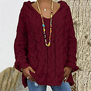 Oversized Sweater for Women, Plus Size Fashion Solid Cable Knit Sweater Hoodie Casual Crewneck Long Sleeve Shirt Top