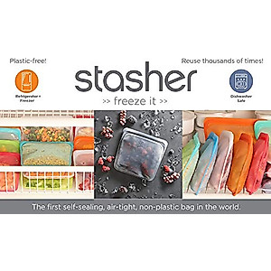 Stasher Re-Usable Food-Grade Platinum Silicone 64oz Bag for Eating from/Cooking, Freezing and Storing in/Sous Vide/Organising/Travelling, 26.05 cm x 20.95 cm, Clear