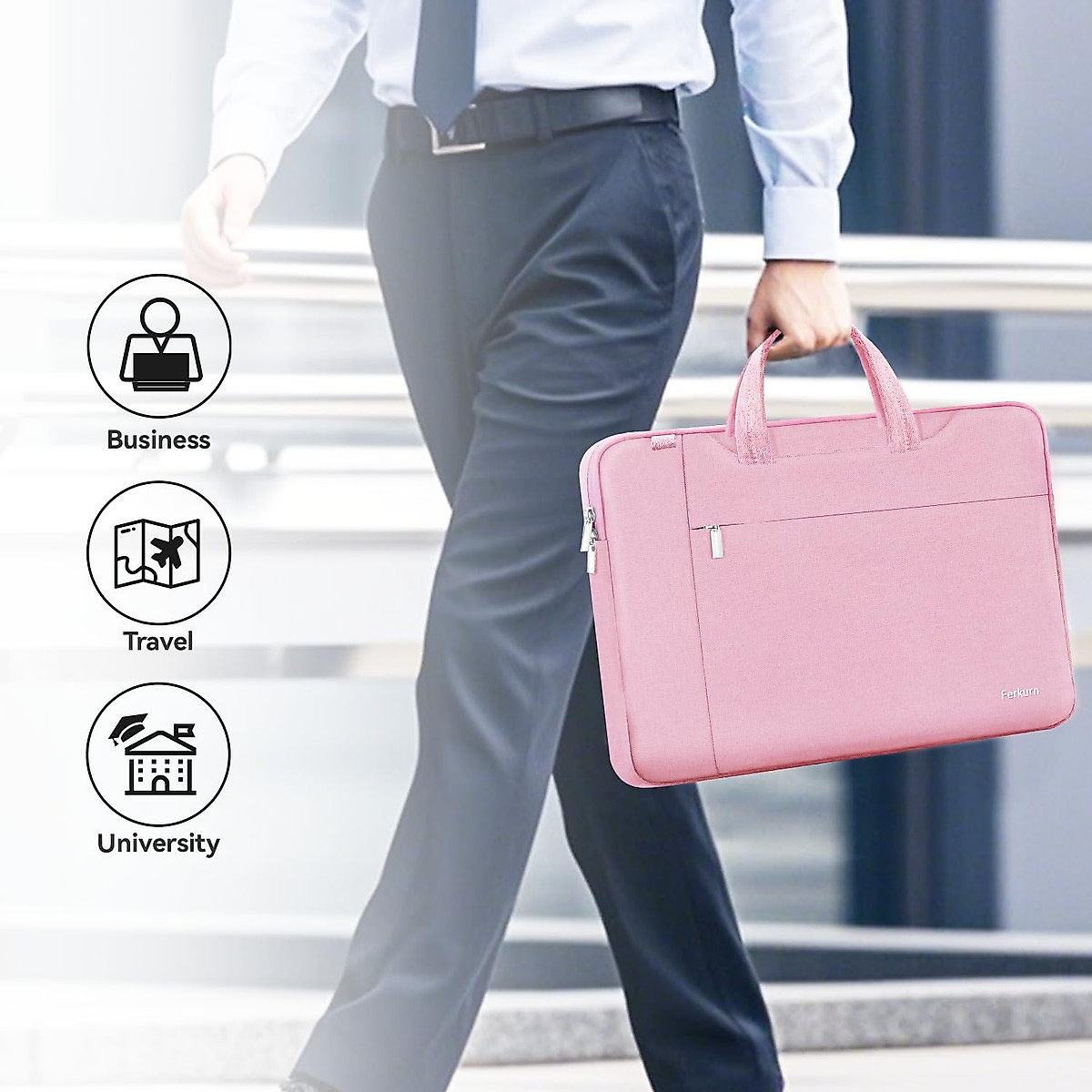 Ferkurn Laptop Bag Case Women Men Computer Sleeve with Shoulder Compatible with HP Envy Pavilion/Inspiron/Thinkpad/Vivobook/MSI/Surface,Waterproof Briefcase with Handle, Pink, 17 17.3 Inch