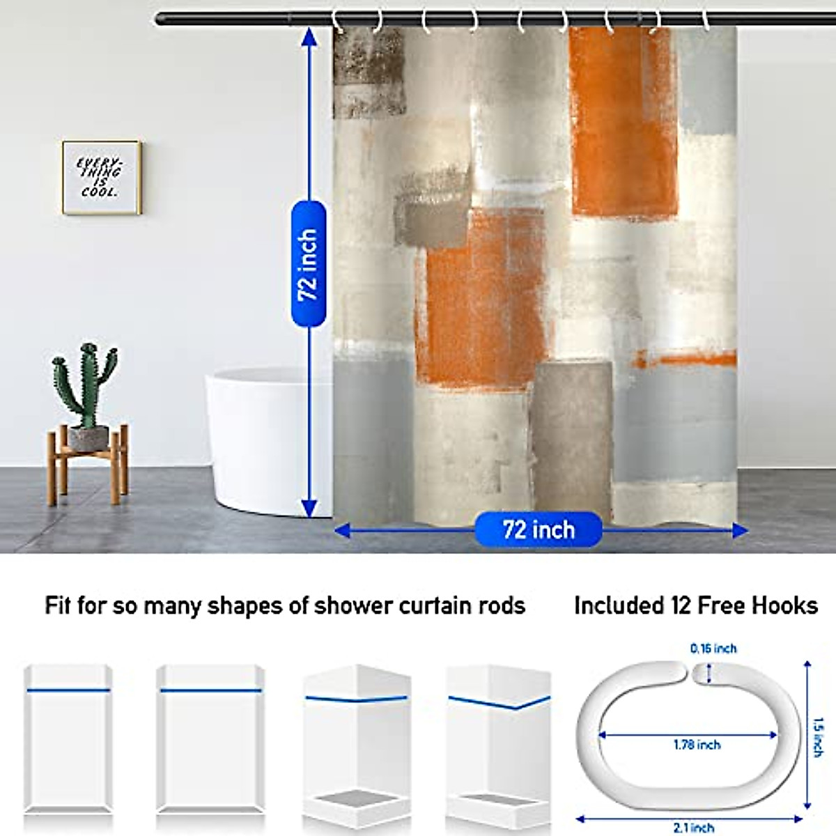 4Pcs Bathroom Shower Curtain Sets with Rugs,Modern Orange and White Painting Art Bathroom Sets with Shower Curtain and Rugs and Accessories