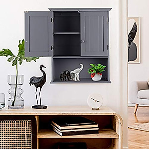 GLACER Bathroom Wall Cabinet, Medicine Cabinet with Double Doors and Adjustable Shelf, Wall Mounted Storage Cabinet for Bathroom, Living Room, Kitchen, Entryway, 23.62 x 7.87 x 27.76 inches (Grey)