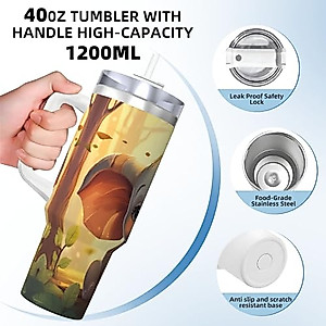 HULIBIN Cute Elephant Print Double Deck Stainless Steel Travel Coffee Cup With Lid 40 Oz Ice Bully Cup