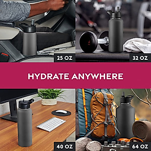 Triple-Insulated Stainless Steel Water Bottle with Straw Lid - Flip-Top Lid - Wide-Mouth Cap (25 Oz) Insulated Water Bottles, Keeps Hot and Cold - Sports Canteen Water Bottle Great for Hiking & Biking