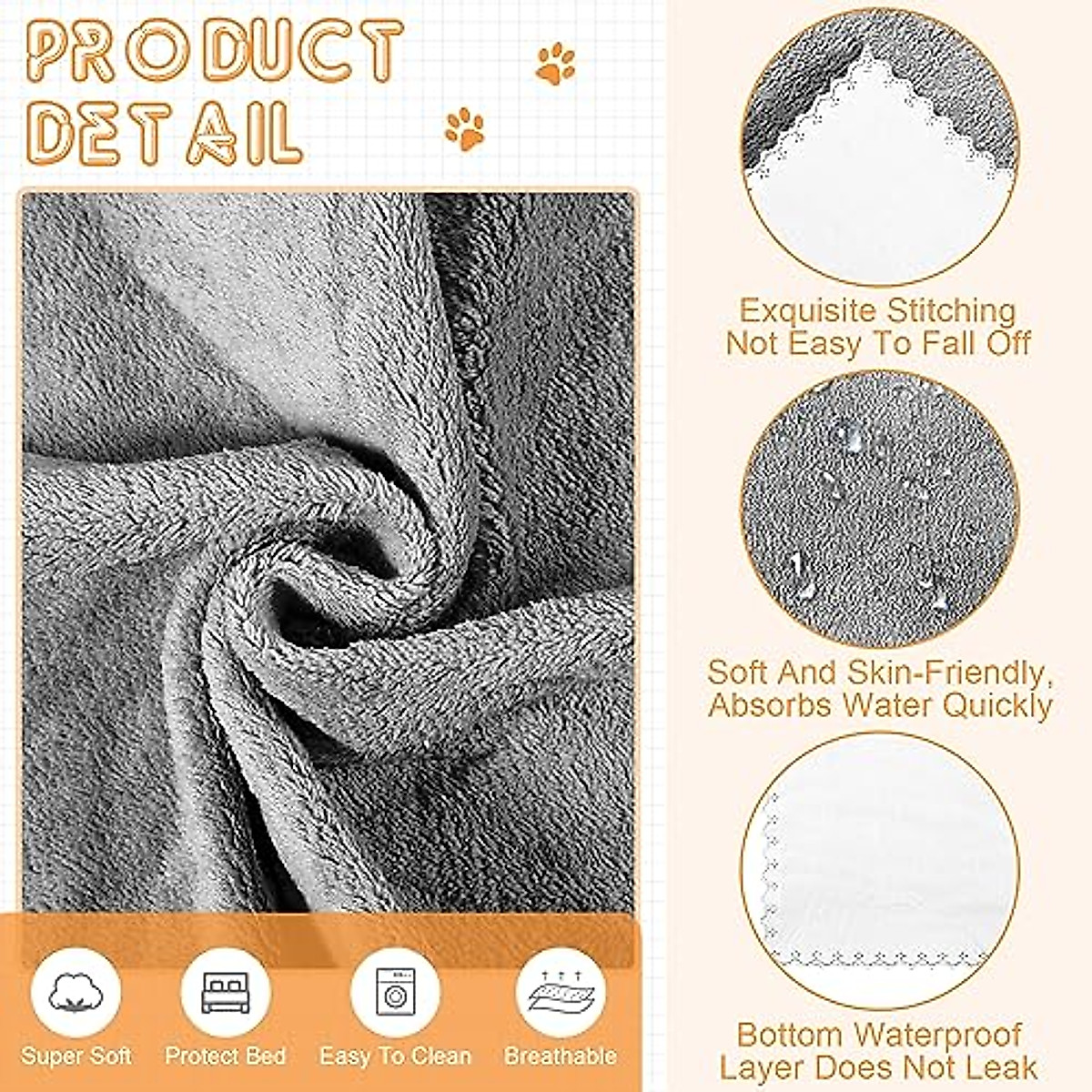 Panelee 20 Pcs Reusable Puppy Pads Waterproof Guinea Pee Pad Washable Pee Pads for Dogs Fleece Cage Liner Blankets Accessories Small Animals Bedding Mats Sleep Mat Pad Cover (Gray,18x24 in)