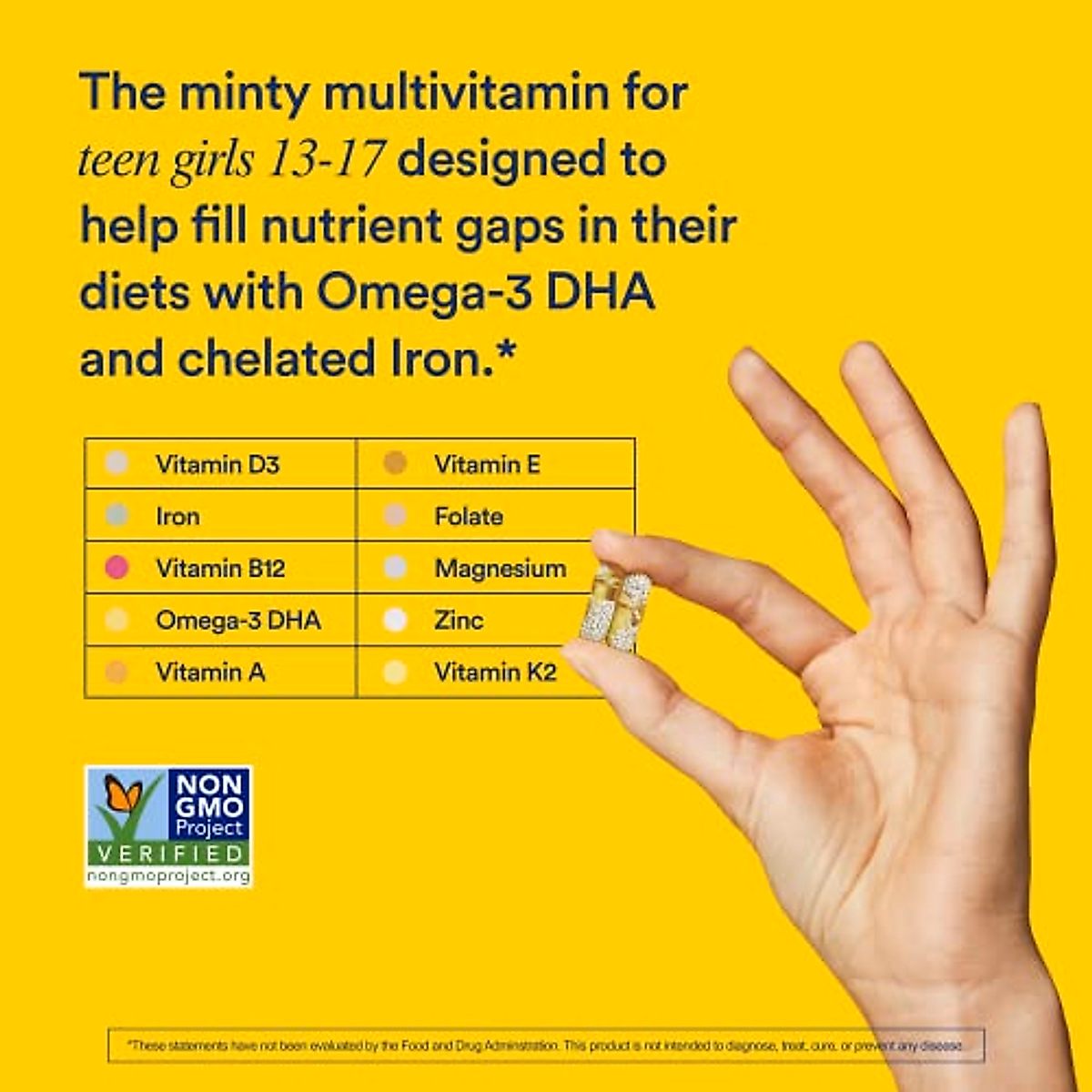 Ritual Teen Vitamins for Girls - Zinc, Vitamin A and D3 for Immune Function Support*, Omega-3 DHA & B12 for Brain Health, Non-GMO, Mint Essenced, 30 Day Supply, 60 Vegan Capsules