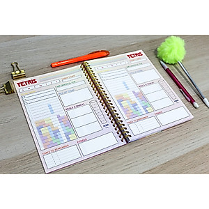 Tetris To Do List Daily Task Checklist Planner Time Management Notebook by Bright Day Non Dated Flex Cover Spiral Organizer 8.25 x 6.25