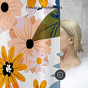 VEGA U Floral Fabric Shower Curtain for Bathroom, Botanical Flower Bath Decor with Hooks, Hotel Quality, 72x72 Inch