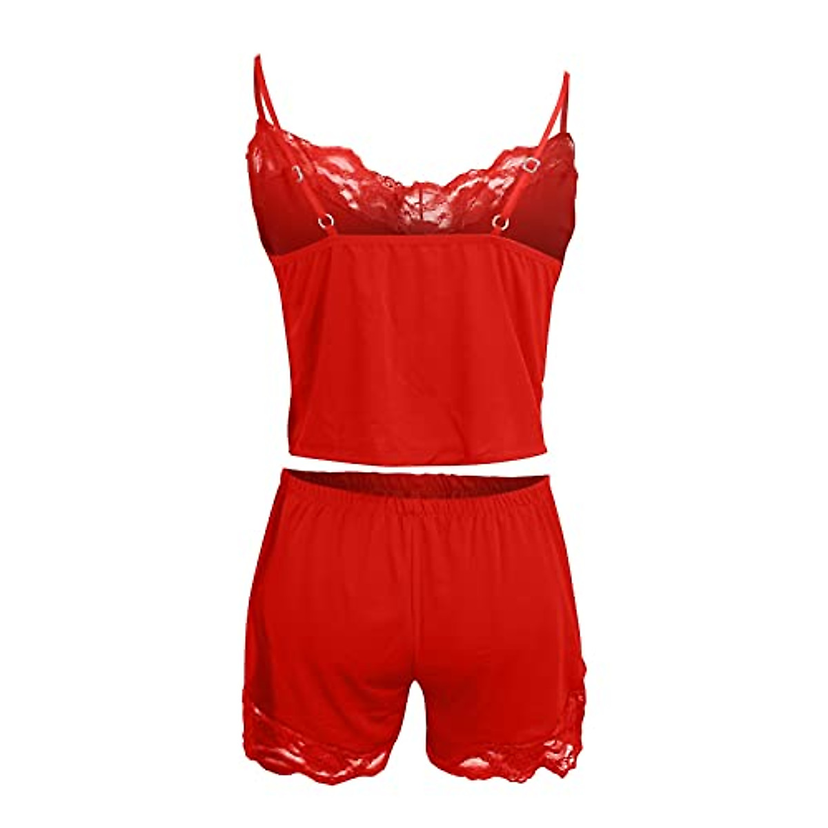 Lenceria Sexy, Women's Lingerie Sexy Naughty 2Piece Outfits for Women Lengerie Set Women's Underwear Solid Color Suspender Shorts Two-Piece Pajama Suit Lingerie Set Teddy with Push (S, Red)