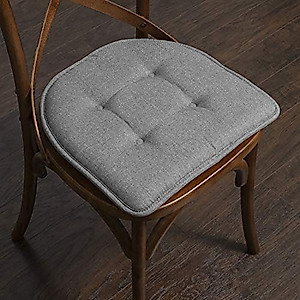 Sweet Home Collection Chair Cushion Memory Foam Pads Tufted Slip Non Skid Rubber Back U-Shaped 17" x 16" Seat Cover, 4 Count (Pack of 1), Grey