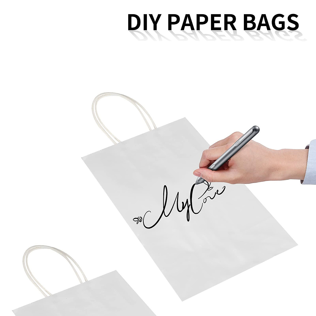 Toovip 100 Pack 5.25x3.25x8.25 Inch Small White Kraft Paper Bags with Handles Bulk, Gift Wrap Bags for Favor Grocery Retail Party Birthday Shopping Business Goody Craft Sacks Merchandise Take Out Cub