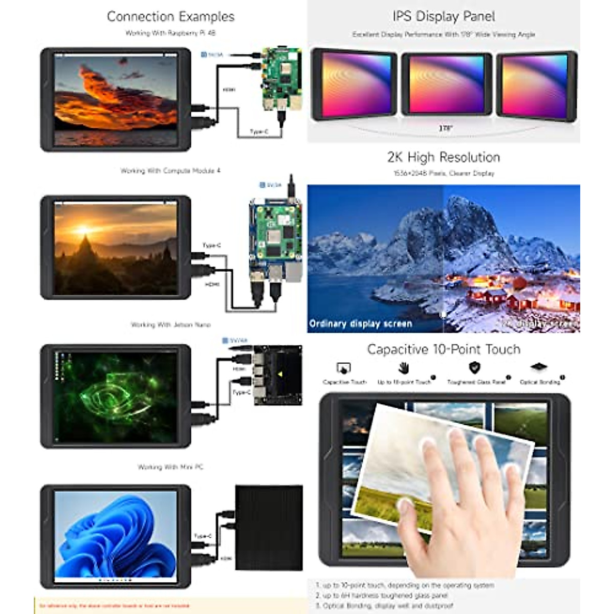waveshare 8inch 2K Capacitive Touch Display, Compatible with Raspberry Pi 5/ 4B and CM4, 1536×2048, IPS, High Compatibility