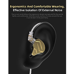 keephifi KZ ZSN Pro X Wired Ear Buds with Microphone,1BA+1DD Hybrid IEM Earphones Earbuds Punchy Bass,Comfortable Wearing, Detachable Cable for Audiophiles Musicians Singers Drummers(Gold,with Mic)