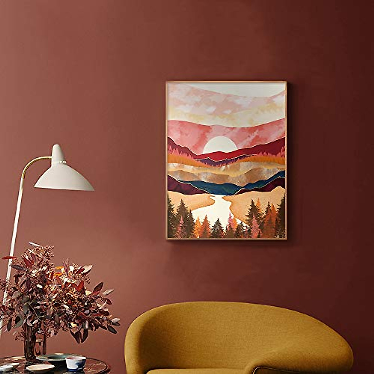 Yumknow Abstract Nature Wall Art - Boho Wall Art for Bedroom Wall Decor for Living Room Pictures for Wall Prints, Unframed 16x20 inch, Mountain Decor, Sunset Wall Art, Moon Poster,Modern Fall Wall Art