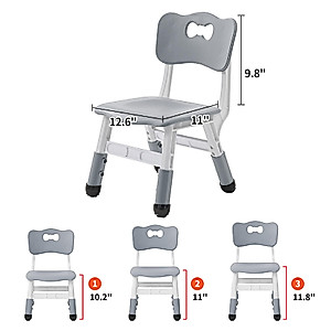 UNICOO –Kids Chair, Children Classroom Chair Suitable for Family Classroom/Preschool/Daycare/Playroom, Adjustable Height Toddler Chair (Gray, Set of 2)