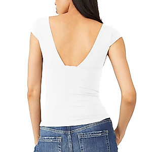 Women’s Crop Tops Cami Deep V Neck Sexy Y2K Shirt Short Sleeve Backless Basic Summer Casual Tee Shirts Cami Crop Tops (as1, Alpha, s, Regular, Regular, White)