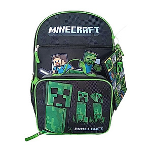 Bioworld Minecraft Creepers 5pc Backpack Bookbag Set Licensed