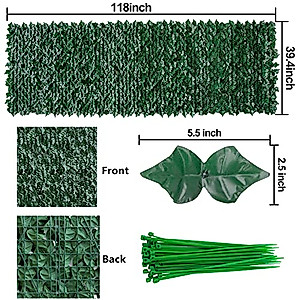 Cliselda 118x39.4in Privacy Fence Screen, Artificial Ivy Fence Covering Privacy Expandable Faux Privacy Fence, Hedges Fence and Faux Ivy Vine Leaf Decoration for Outdoor Garden Decor