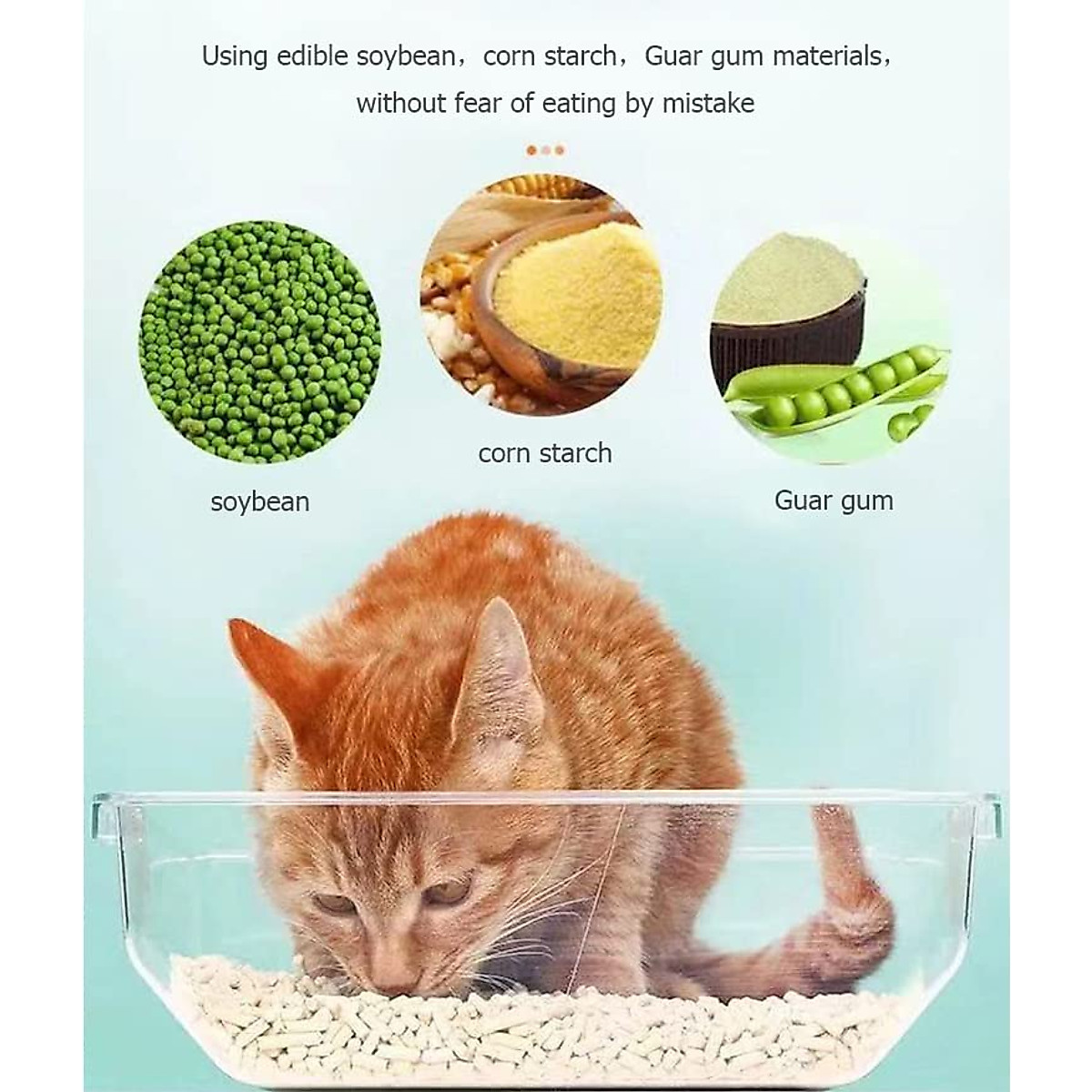 Edible Cat Litter Water Soluble Cat Litter - Tofu Cat Litter，Low Dust Litter, 100% Edible Soybean and Corn Materials，2mm Diameter ，Fast Agglomeration - 5 Lb (Green Tea)