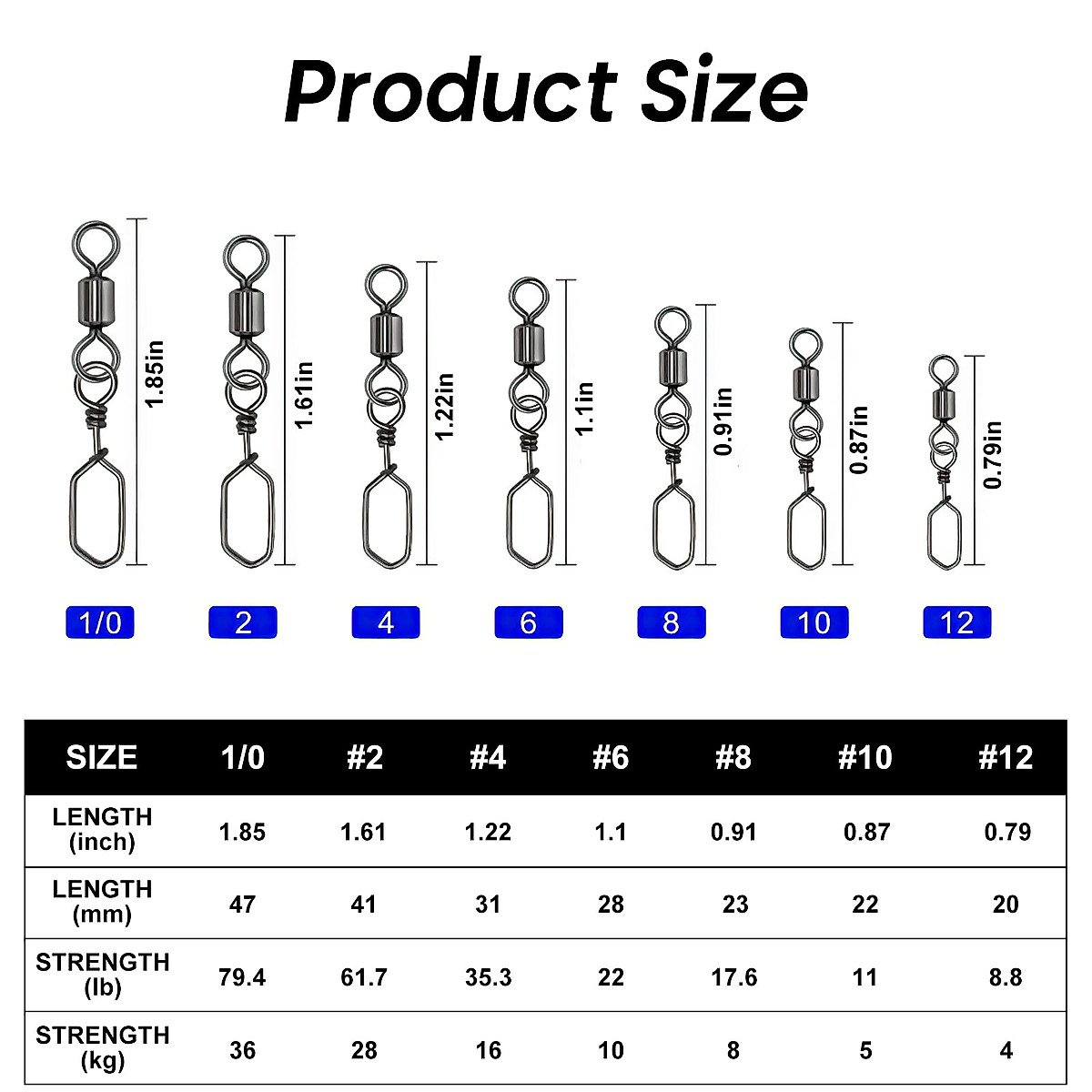 Lilistar 50pcs Fishing Swivels Snaps Rolling Connector Ball Bearing Snap Swivels Stainless High Strength Snap Swivels Quick Rolling Fishing Swivels Fishing Tackle