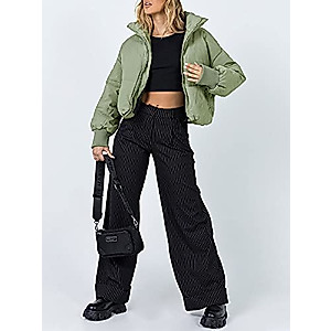 ZCSIA Women's Winter Long Sleeve Full Zipper Oversized Baggy Puffer Short Down Jacket Coat,PeaGreen,XSmall