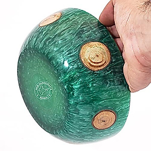 Hind Handicrafts Antique Resin Teak Sliced Log Wooden Portable Yarn Storage Bowl - Solid Dark Handmade Crafted - Holder for Knitting Crochet Hook Accessories (6" x 6" x 3", Green)