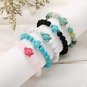 GIEIWIW Turtle Bracelet Sea Turtle Beaded Bracelet Natutal Stone Stretch Fits Most for Men Women Fashion Jewelry Gifts Black