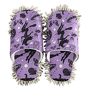 Kigai Microfiber Cleaning Slippers Spooky Halloween Pattern Purple Washable Mop Shoes Slipper for Men/Women House Floor Dust Cleaner, Size M