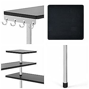 Venloup Upgraded 3 Tier Corner Shelf, Adjustable Bamboo Storage Spice Rack with Hooks, Freestanding Space Saving Counter Display Shelf for Kitchen, Office and Bedroom Adjustable (Black)