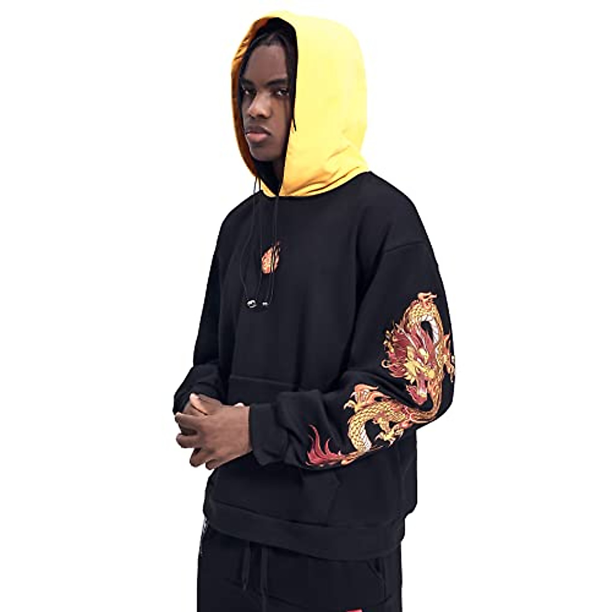 MFCT Japanese Streetwear Embroidered Fleece Hoodies for Men (Large, Black1)