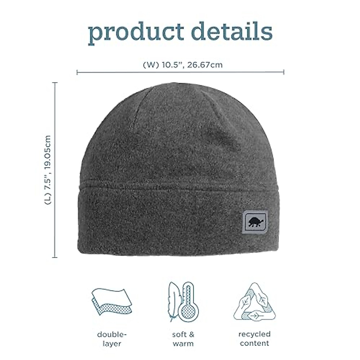 Turtle Fur Beanie Chelonia 150 Fleece Hat, Charcoal