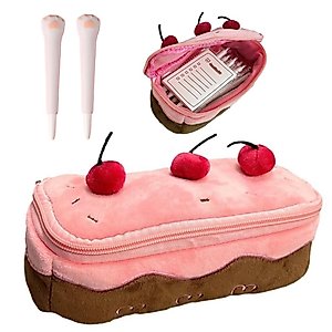 UNMULFC Plush Pencil Pouch for Adult for Women Fuzzy Pink Cherry Cake Kawaii Big Capacity Y2K Aesthetic Case Box holder Cute Estuche para lapices Organizer Cat Claw