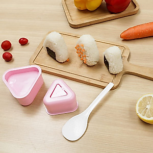 Aesumta Triangle Onigiri Mold,2 Pcs Sushi Mold  ,Onigiri Mold Set with Wrapper Bags & Stickers for Bento Home DIY Sushi Making Kit (pink)