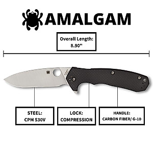 Spyderco Amalgam Premium Flipper Knife with 3.8" CPM S30V Stainless Steel Blade and Textured Carbon Fiber G-10 Handle - PlainEdge - C234CFP