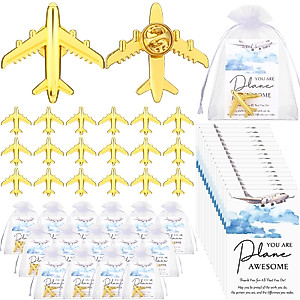 Tondiamo 36 Sets Flight Attendant Appreciation Gifts Airplane Lapel Pins with Thank You Cards for Travel Adventure Party Favor Christmas Gift